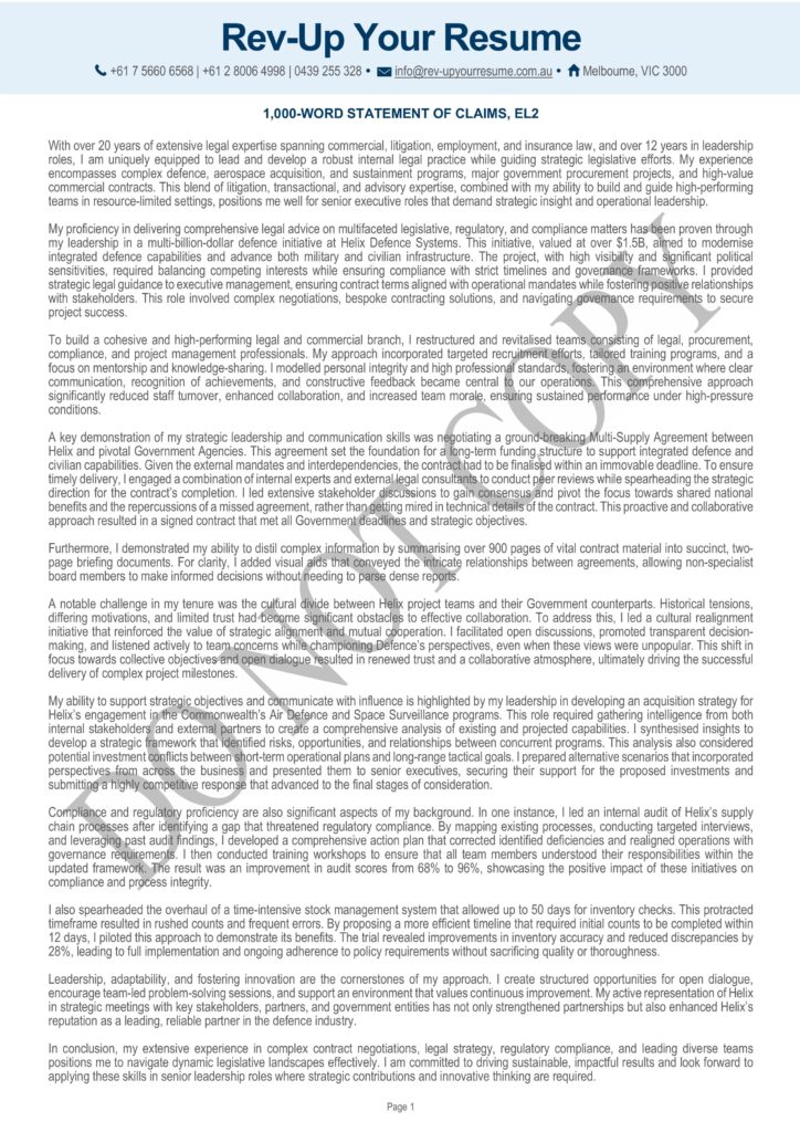 Government Application Samples: Pitch, Statement of Claims, Response, EOI