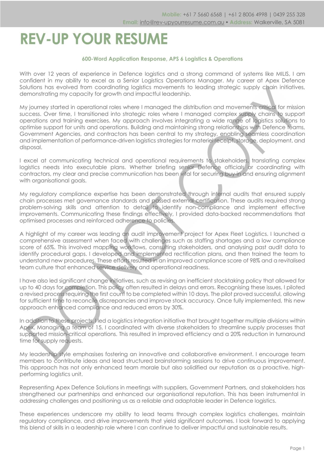 Government Application Samples: Pitch, Statement of Claims, Response, EOI